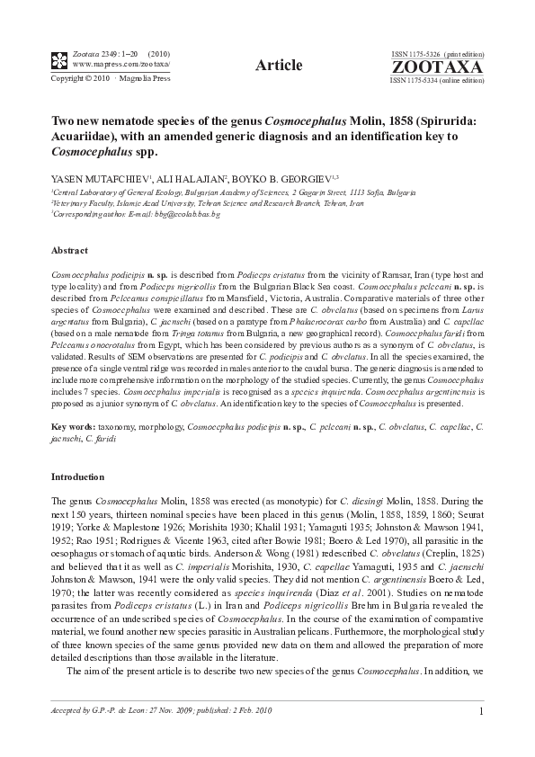 (PDF) Two new nematode species of the genus Cosmocephalus Molin, 1858 ...