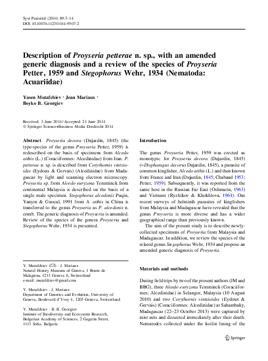 (PDF) Description of Proyseria petterae n. sp., with an amended generic ...
