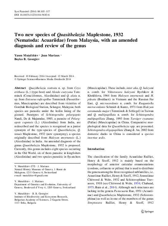 (PDF) Two new species of Quasithelazia Maplestone, 1932 (Nematoda ...