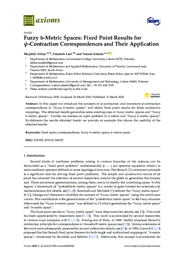 (PDF) Fuzzy ?-Metric Spaces: Fixed Point Results for ψ-Contraction Correspondences and Their ...
