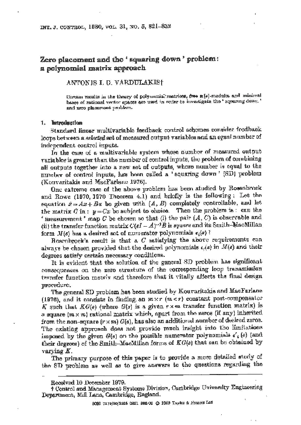 (PDF) Zero placement and the ‘ squaring down ’ problem: a polynomial ...