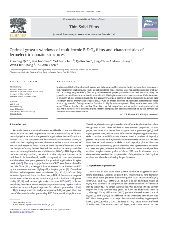 (PDF) Optimal growth windows of multiferroic BiFeO3 films and characteristics of ferroelectric ...