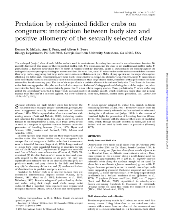 (PDF) Predation by red-jointed fiddler crabs on congeners: interaction ...