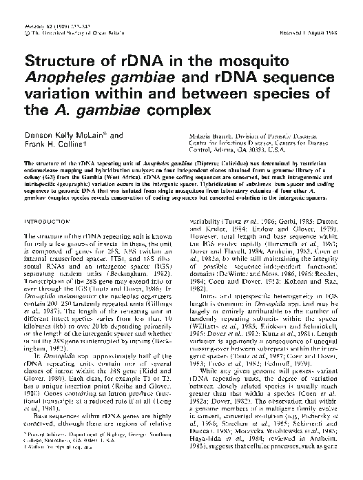 (PDF) Structure of rDNA in the mosquito Anopheles gambiae and rDNA ...
