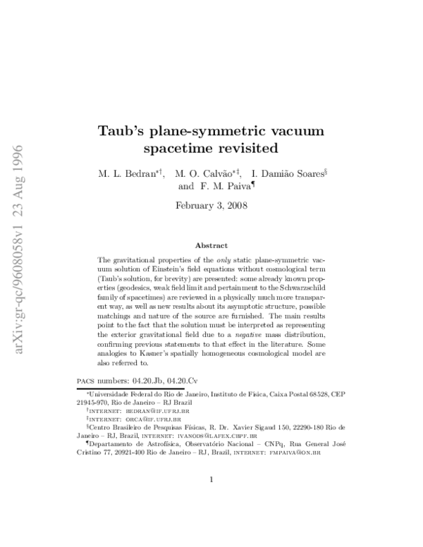 (PDF) Taub’s plane-symmetric vacuum spacetime reexamined