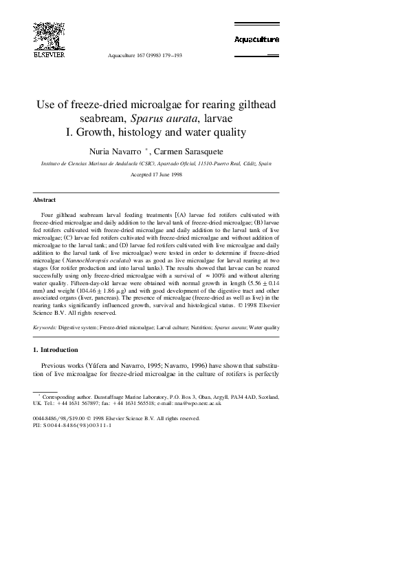 (PDF) Use of freeze-dried microalgae for rearing gilthead seabream ...