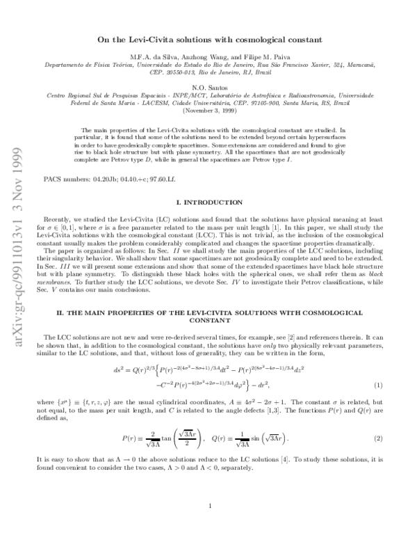 (PDF) Levi-Cività solutions with a cosmological constant