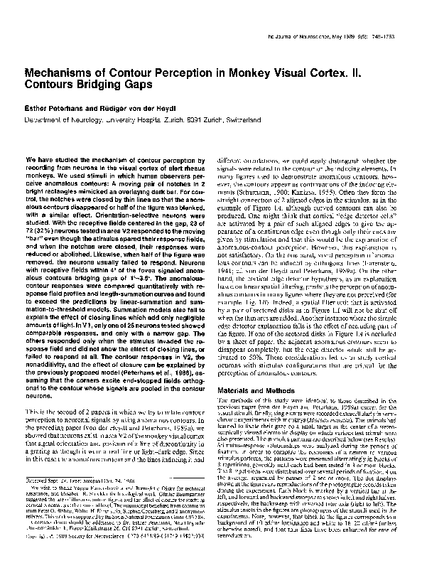 (PDF) Mechanisms of contour perception in monkey visual cortex. I. Lines of pattern discontinuity