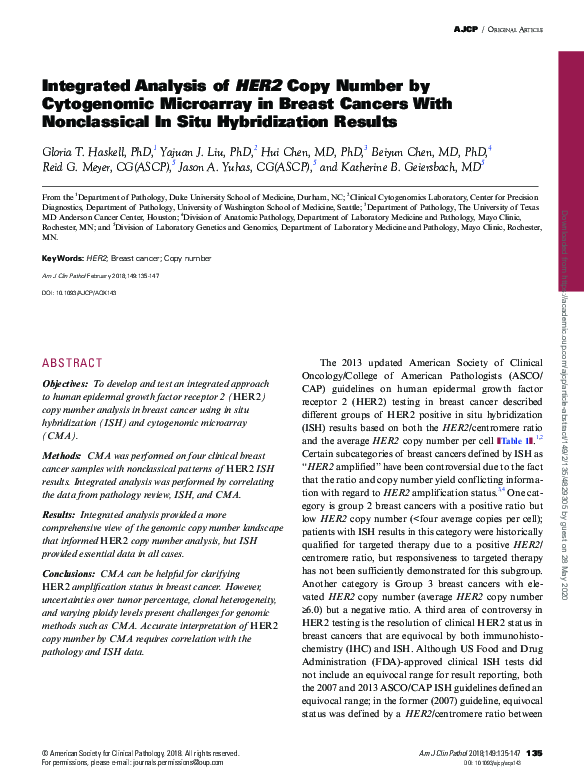 (PDF) Integrated Analysis of HER2 Copy Number by Cytogenomic Microarray ...