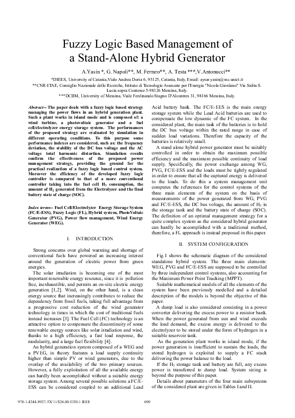 (PDF) Fuzzy logic based management of a stand-alone hybrid generator