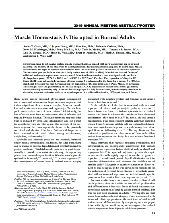 (PDF) Muscle Homeostasis Is Disrupted in Burned Adults | Ryan Huebinger ...