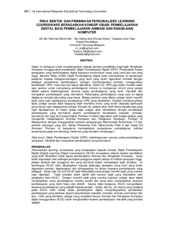 (PDF) Reka bentuk dan pembinaan personalized learning courseware berasaskan konsep objek ...