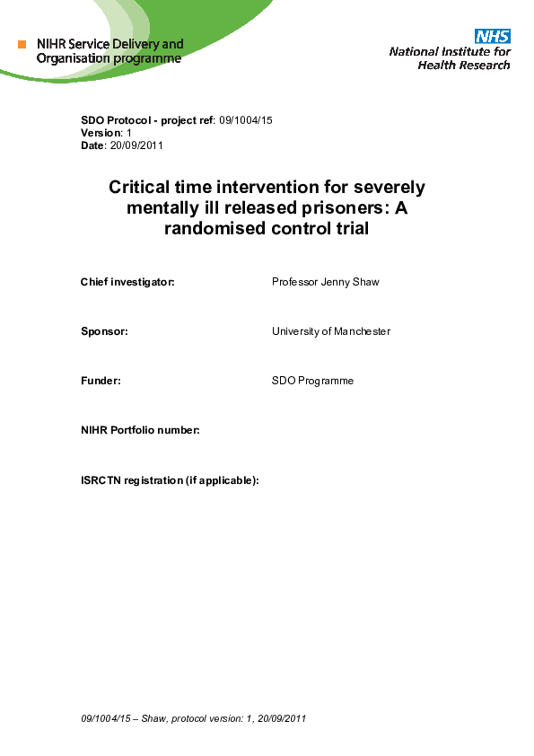 (PDF) Critical time Intervention for Severely mentally ill Prisoners ...