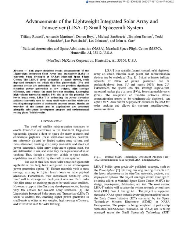 (PDF) Advancements of the Lightweight Integrated Solar Array and ...