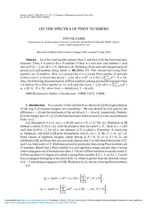 (PDF) On the Spectra of Pisot Numbers