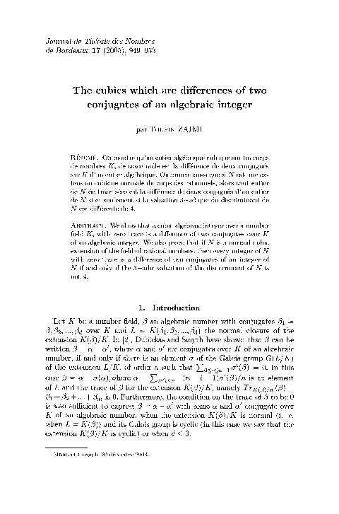 (PDF) The cubics which are differences of two conjugates of an ...