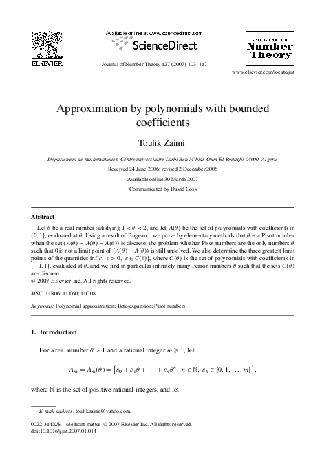 (PDF) Approximation by polynomials with bounded coefficients