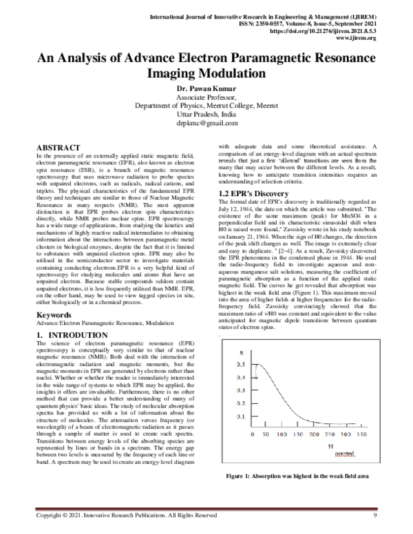 Pdf An Analysis Of Advance Electron Paramagnetic Resonance Imaging