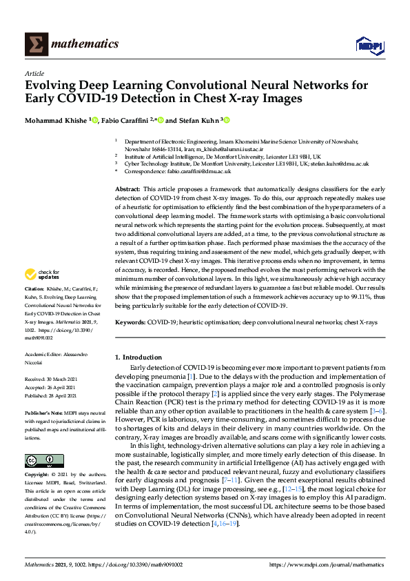 (PDF) Evolving Deep Learning Convolutional Neural Networks for Early COVID-19 Detection in Chest ...