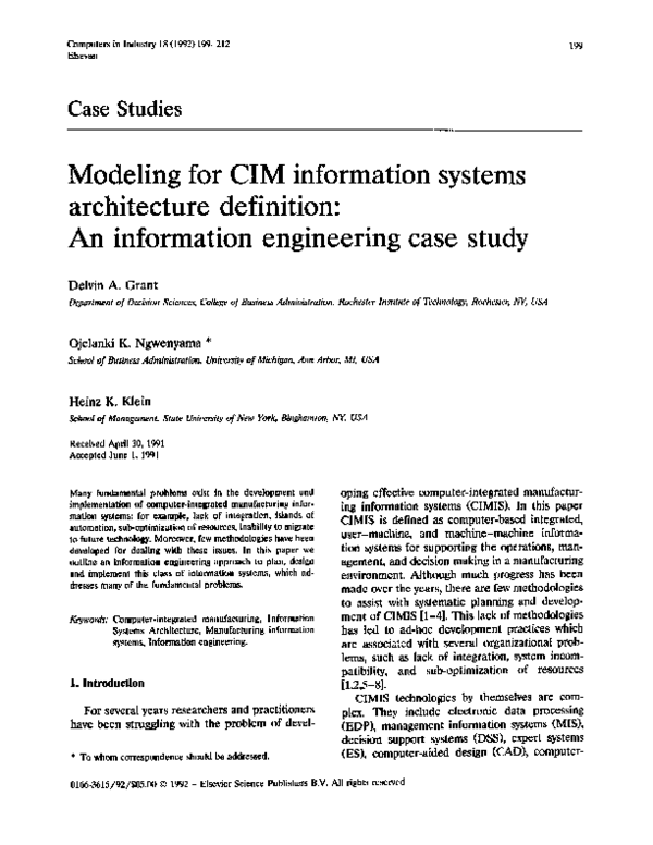 (PDF) modeling for CIM information systems architecture definition: An ...