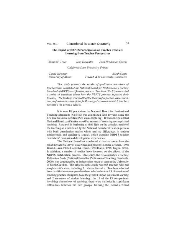 (PDF) The Impact of NBPTS Participation on Teacher Practice: Learning ...