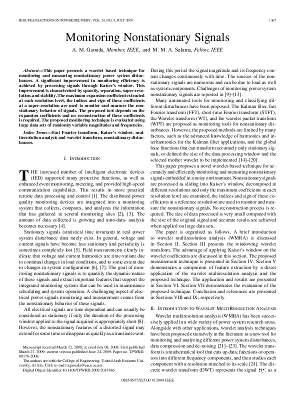 (PDF) Monitoring Nonstationary Signals
