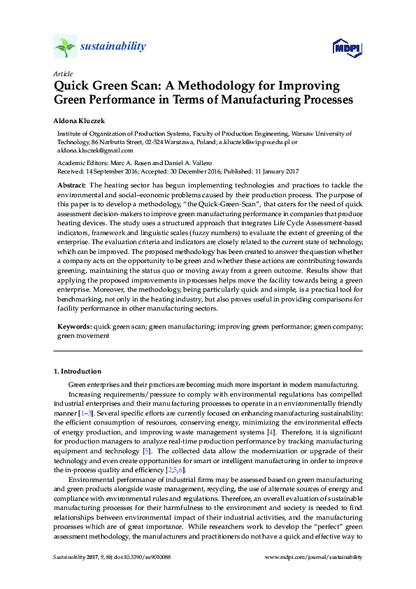 (PDF) Quick Green Scan: A Methodology for Improving Green Performance ...