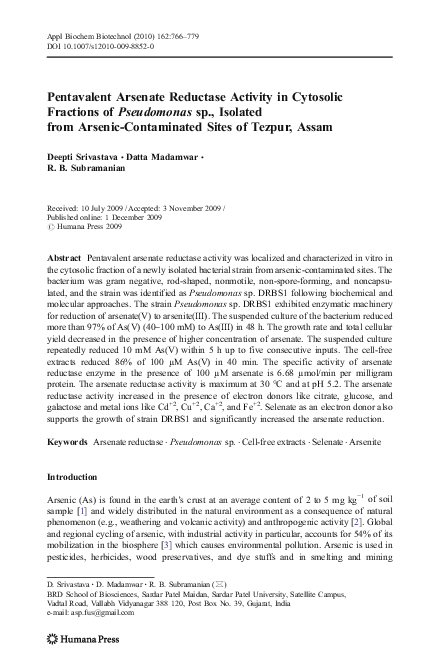 (PDF) Pentavalent Arsenate Reductase Activity in Cytosolic Fractions of ...