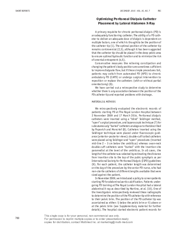 (PDF) Optimizing Peritoneal Dialysis Catheter Placement by Lateral Abdomen X-Ray