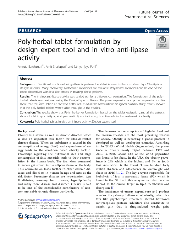 (PDF) Poly-herbal tablet formulation by design expert tool and in vitro ...