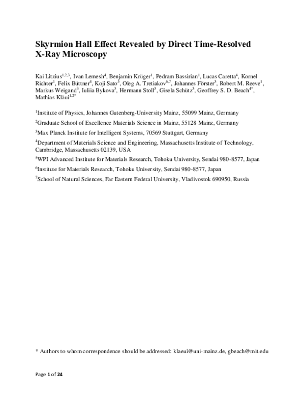 (PDF) Skyrmion Hall effect revealed by direct time-resolved X-ray ...