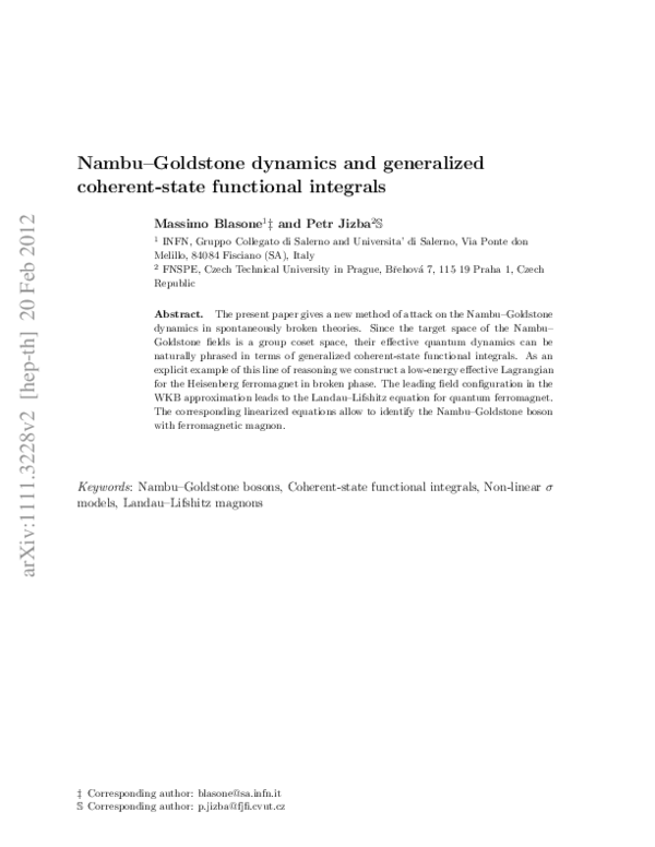 (PDF) Nambu–Goldstone dynamics and generalized coherent-state ...