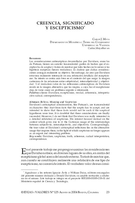 (PDF) Creencia, significado y escepticismo