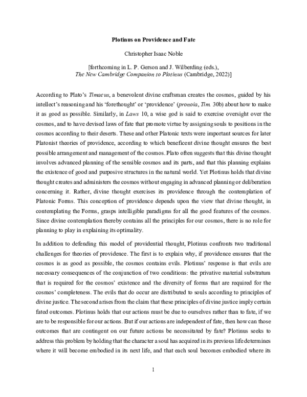 (PDF) Providence and Fate in Plotinus, in Lloyd P. Gerson and James ...