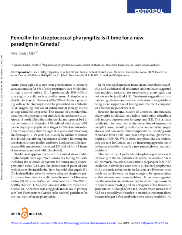 (PDF) Penicillin for streptococcal pharyngitis: Is it time for a new ...