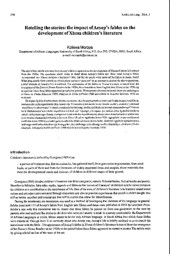 (PDF) Retelling the stories: the impact of Aesop's fables on the ...