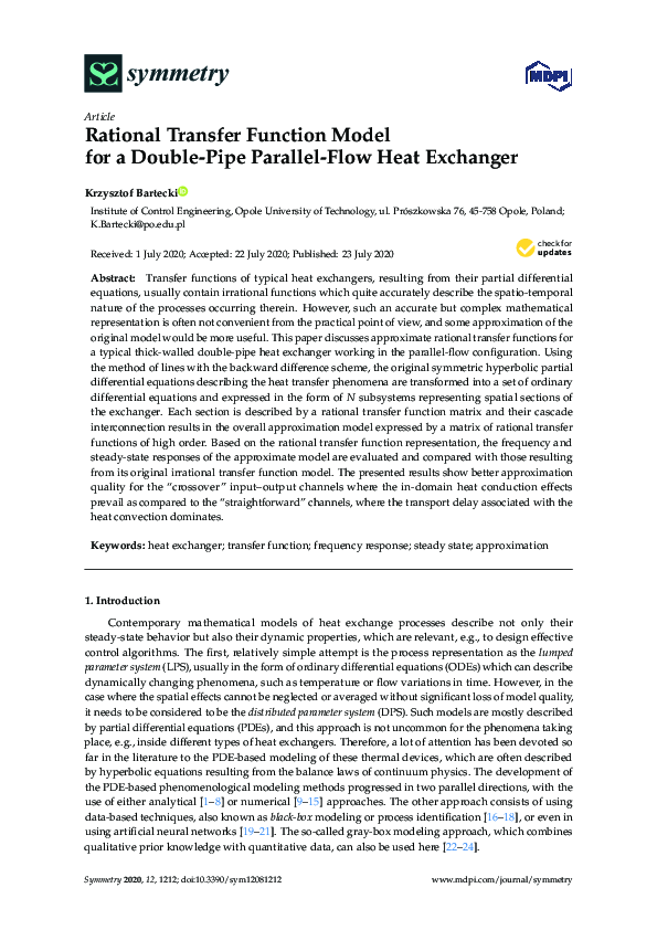 (PDF) Rational Transfer Function Model for a Double-Pipe Parallel-Flow ...