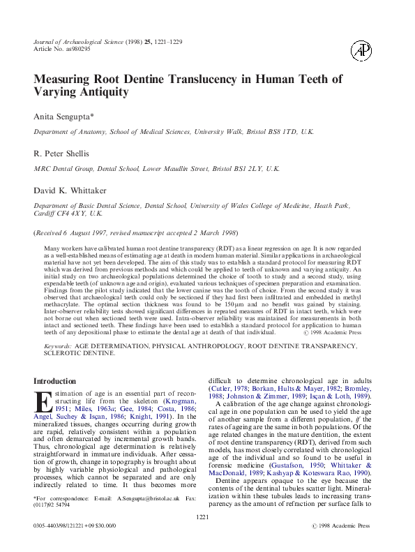 (PDF) Measuring Root Dentine Translucency in Human Teeth of Varying ...