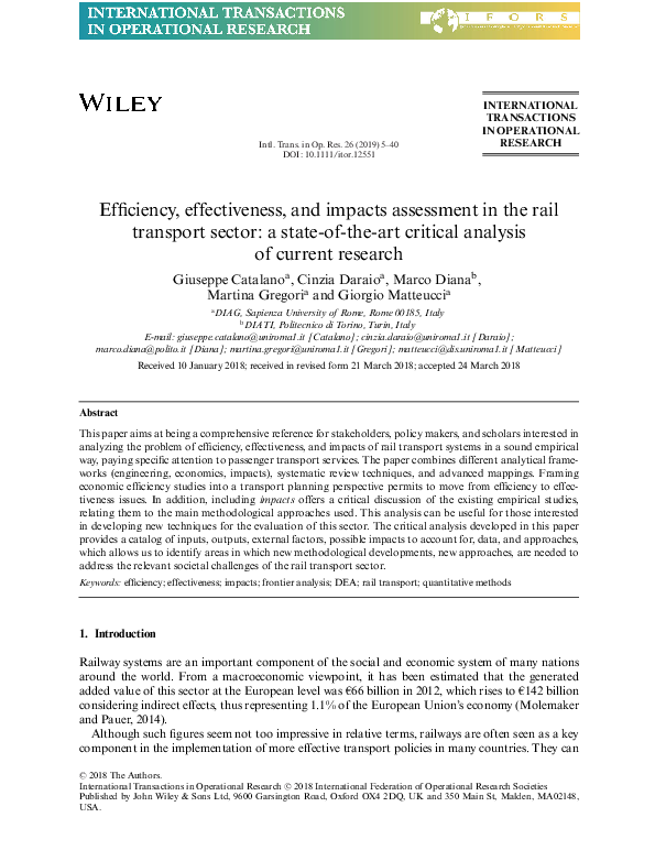 (PDF) Efficiency, effectiveness, and impacts assessment in the rail ...