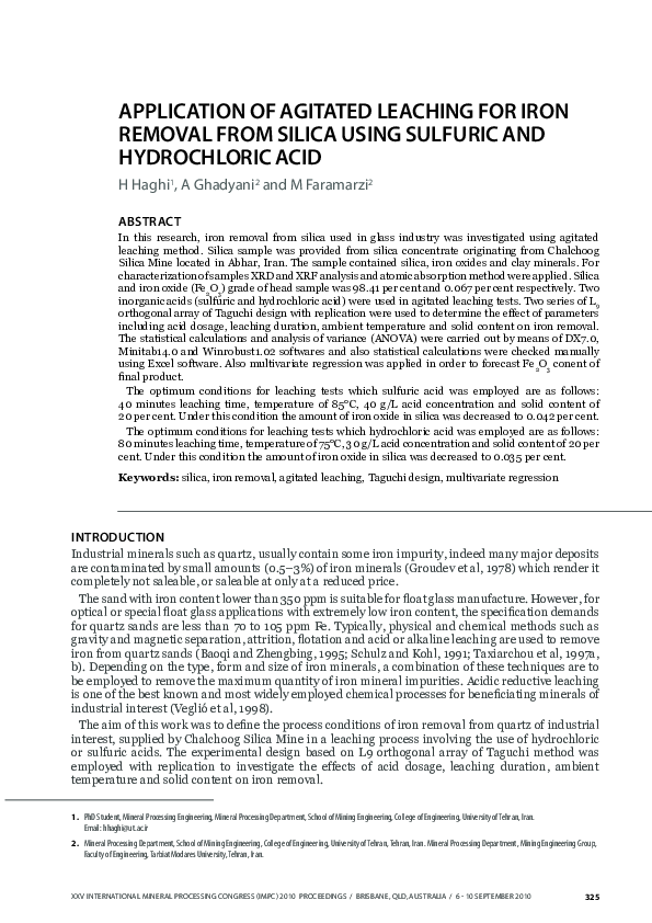 (PDF) Application of Agitated Leaching for Iron Removal from Silica ...