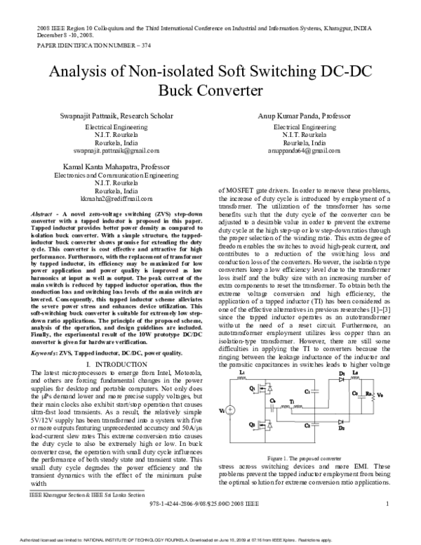 (PDF) Analysis of Non-isolated Soft Switching DC-DC Buck Converter