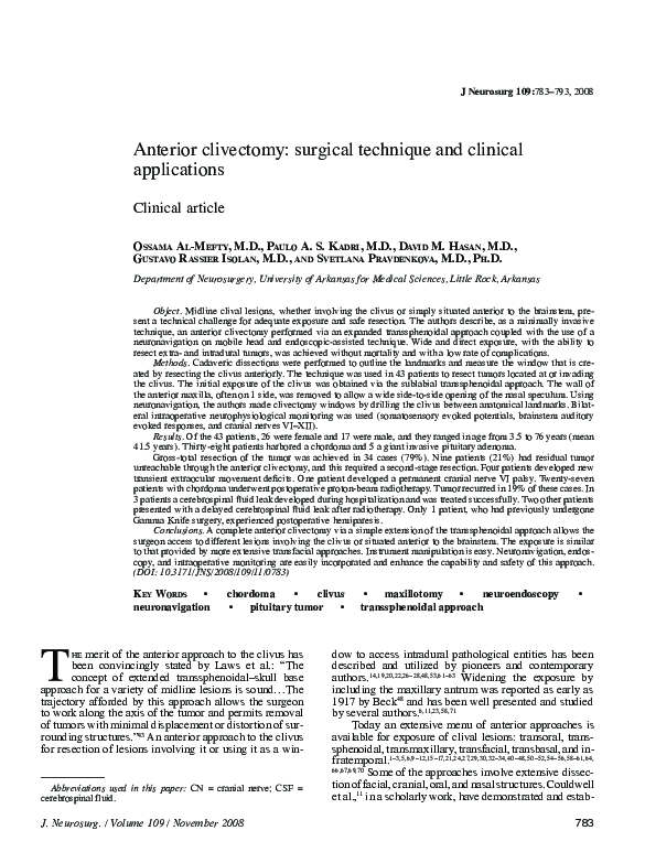 (PDF) Anterior clivectomy: surgical technique and clinical applications