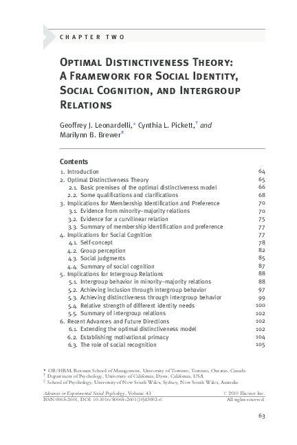 (PDF) Optimal Distinctiveness Theory: A Framework for Social Identity ...