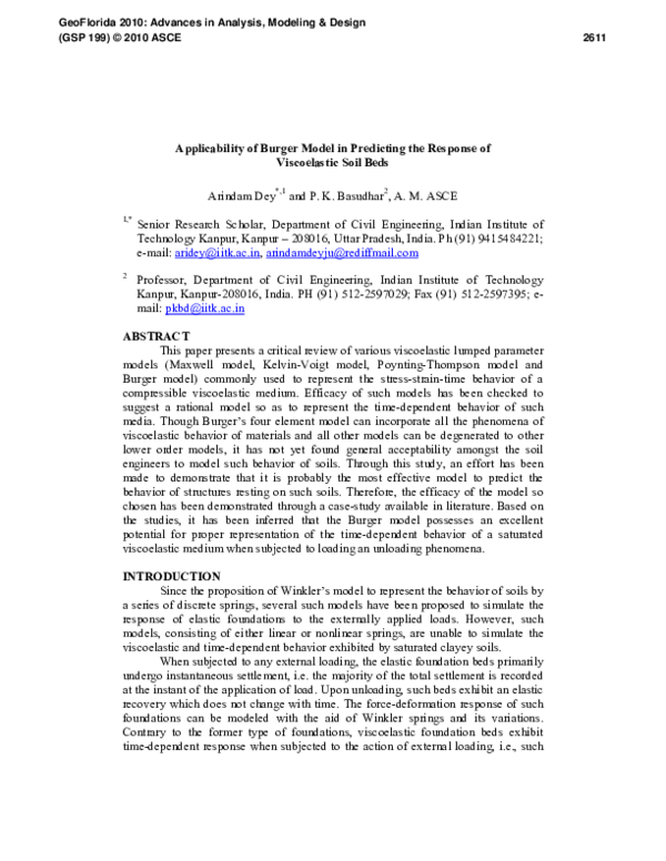(PDF) Applicability of Burger Model in Predicting the Response of Viscoelastic Soil Beds