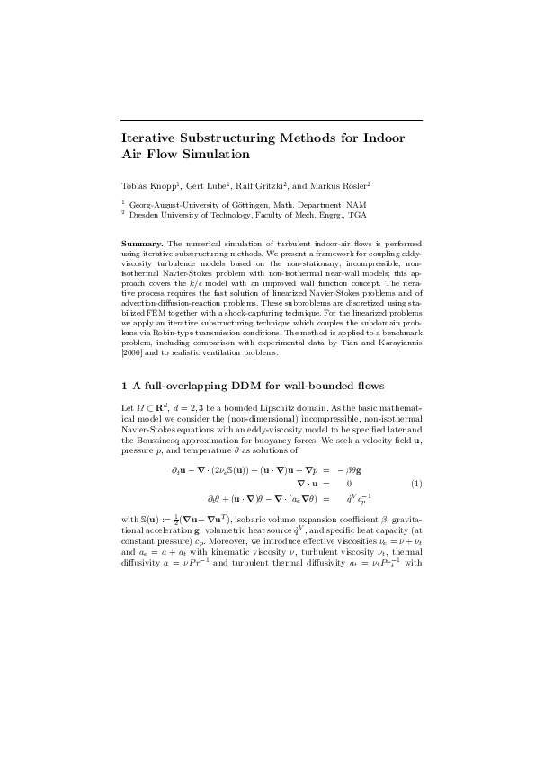 Pdf Iterative Substructuring Methods For Indoor Air Flow Simulation