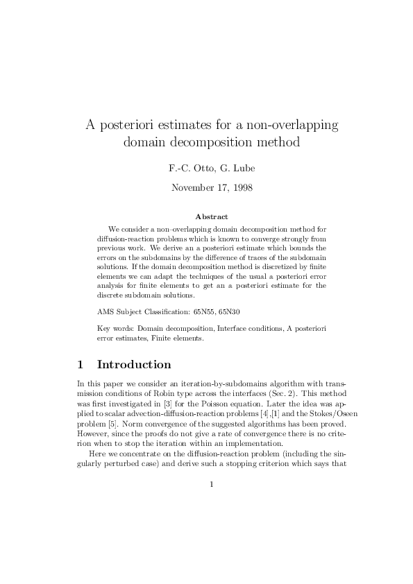 Pdf A Posteriori Estimates For A Non Overlapping Domain Decomposition