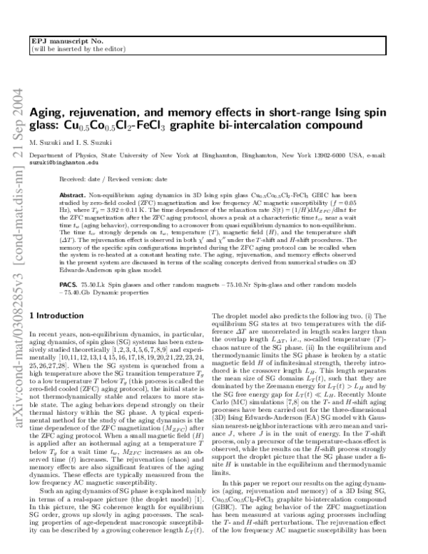 (PDF) Aging, rejuvenation, and memory effects in short-range Ising spin ...
