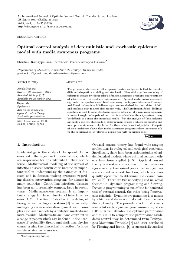 Pdf Optimal Control Analysis Of Deterministic And Stochastic Epidemic