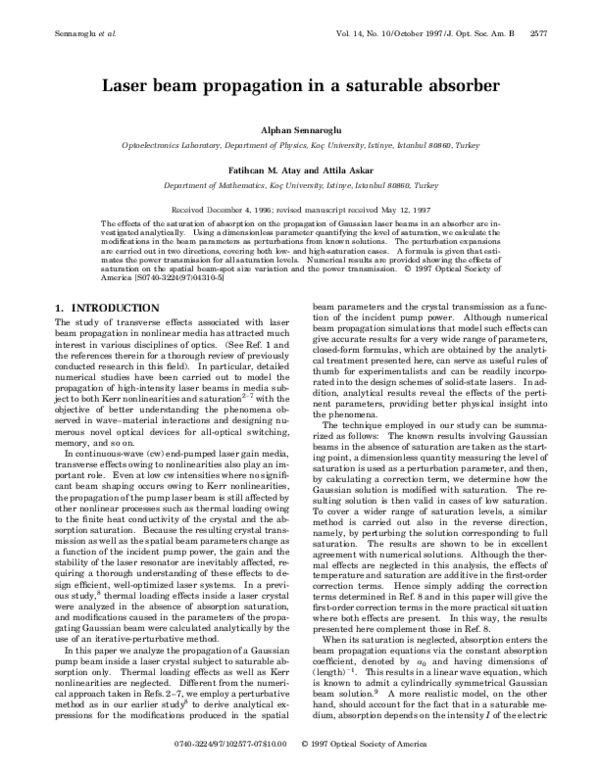 (PDF) Laser beam propagation in a saturable absorber