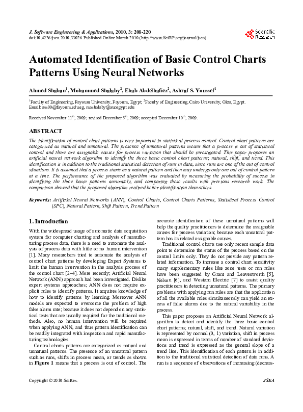 (PDF) Automated Identification of Basic Control Charts Patterns Using Neural Networks